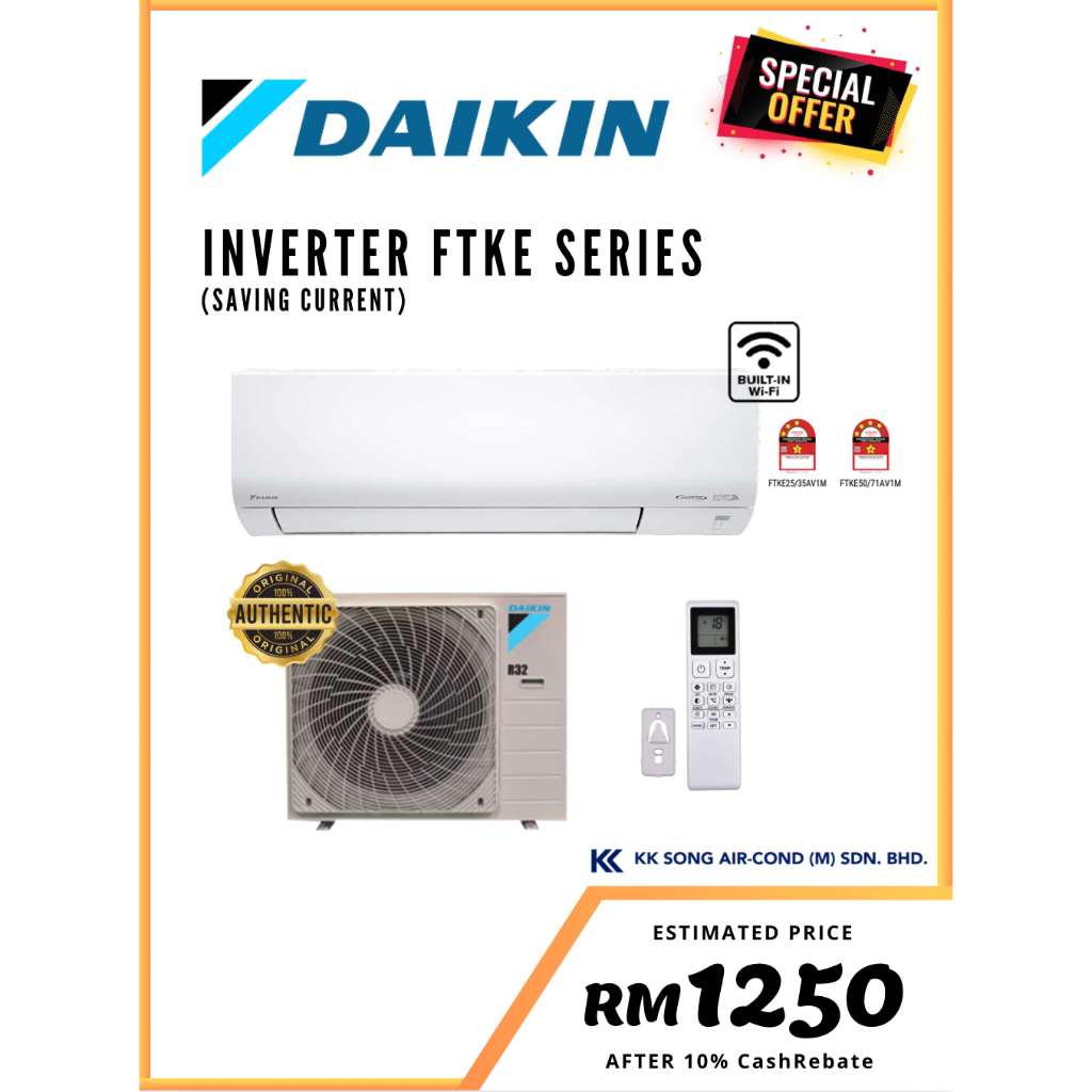 Daikin Inverter FTKE 3 Star Wall Mounted Single Split Unit R32 Gas | Shopee Malaysia