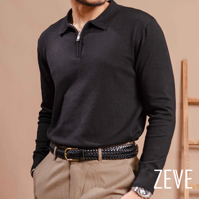 Zeve Milano Knit - Black Quarter-Zip | Baju Knit Hitam Lelaki | Shopee ...
