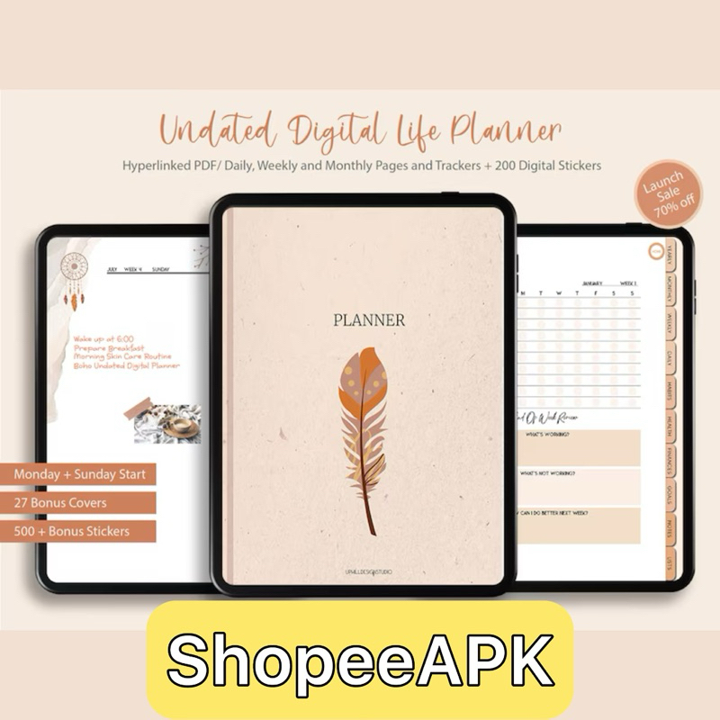 Undated Goodnotes Planner with Boho Stickers, Monthly Digital Bullet ...