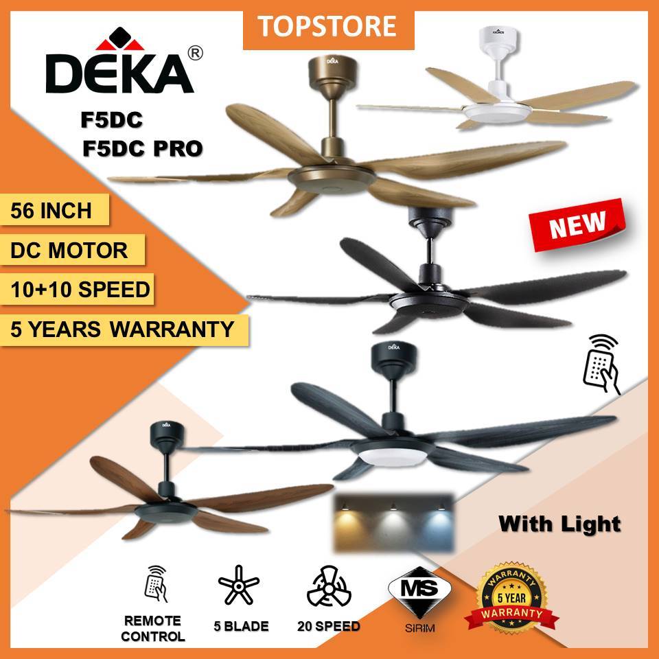 DEKA F5DC PRO 56" DC MOTOR FAN BLACK WHITE OAK 56INCH 5 BLADE 20 SPEED ...