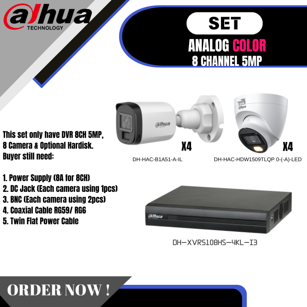 DAHUA CCTV 8CH Set 5MP Color / Smart Dual Light Night Vision Security ...