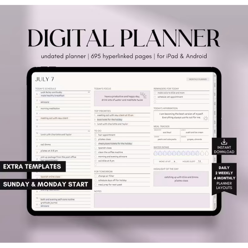 Digital Planner Undated - GoodNotes Calendar, iPad & Android Planner ...