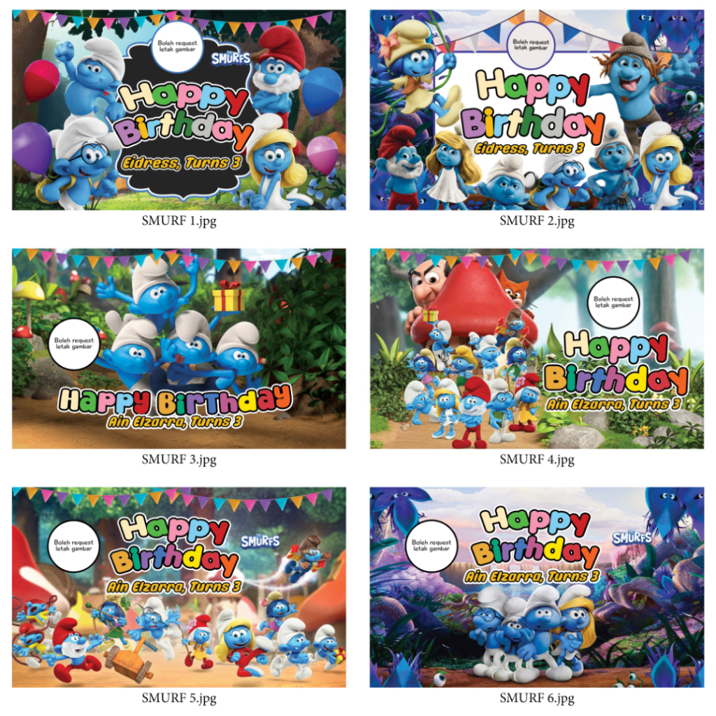Smurf - Print Banner Birthday / Hari Jadi Murah Harga Kilang Saiz 5x3 ...