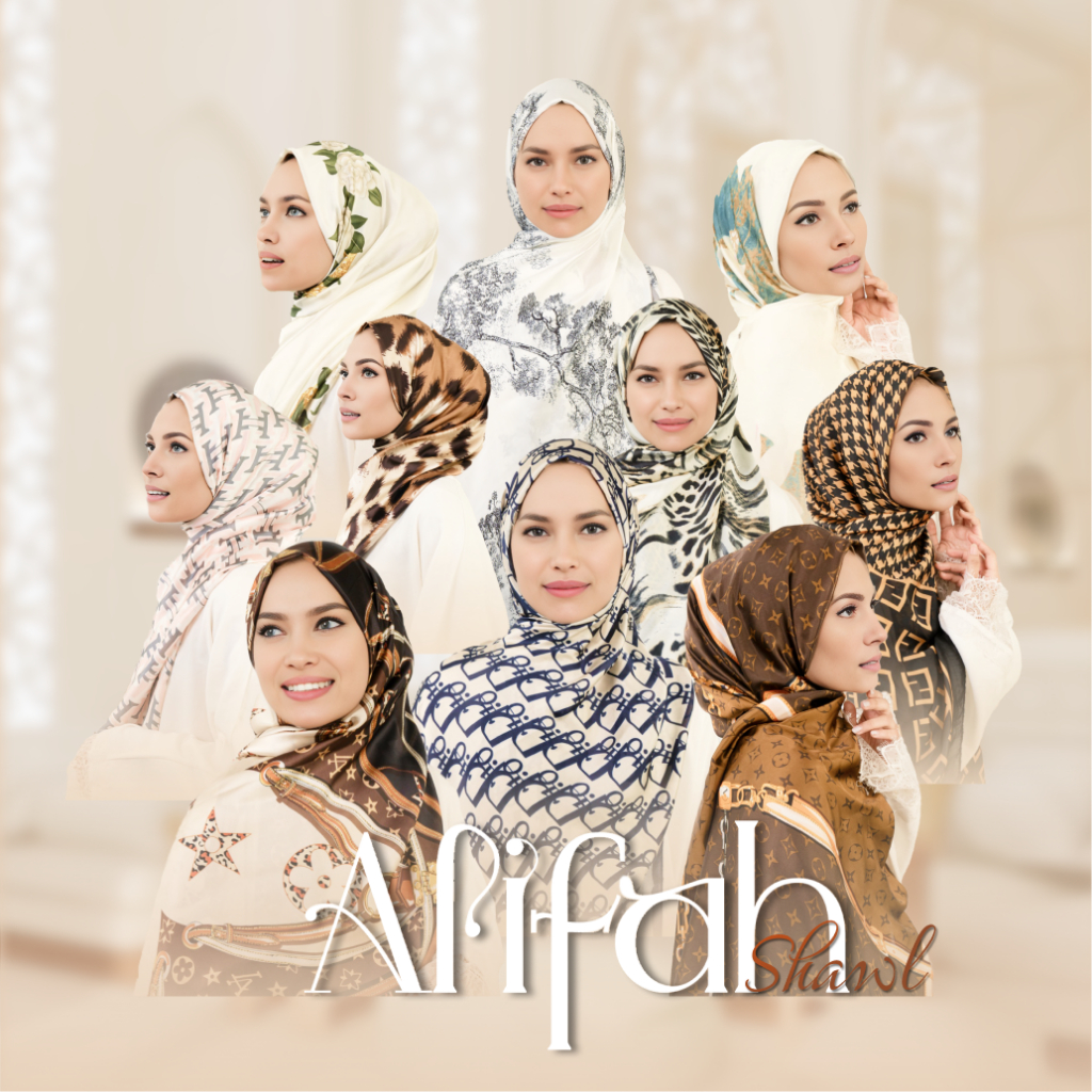 Alifah Printed Bawal Shawl Tudung Ironless Silk Satin Kotak Logo Emas ...