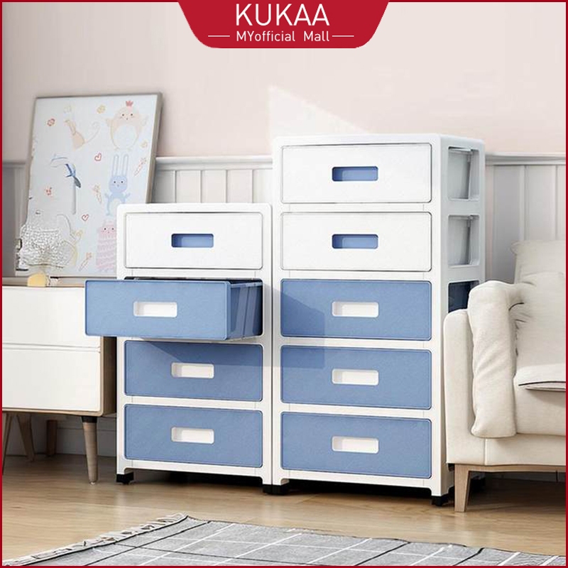 Kukaa L35CM 3-5 Tier Plastic Hollow Drawer Cabinet With Wheels Almari ...
