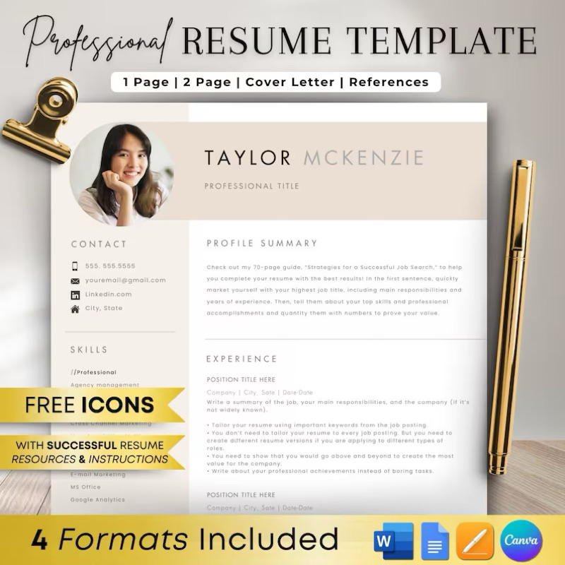 Monogram Resume Template - Modern CV Design for Word, Google Docs ...