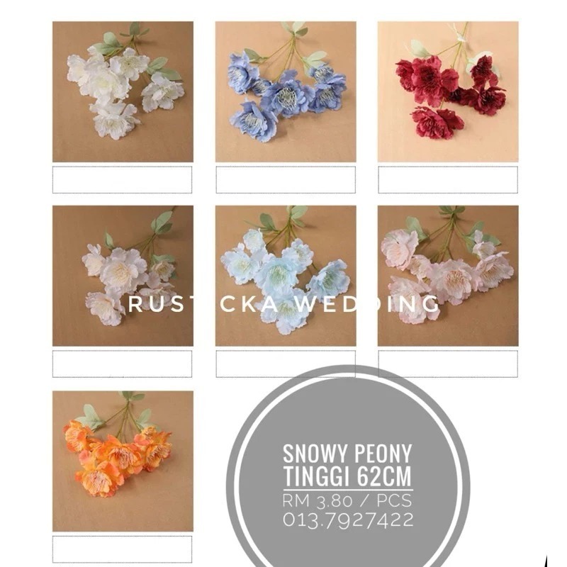 6 Heads Snowy Peony Flower Artificial Plant Leaves Leaf Daun Hiasan ...