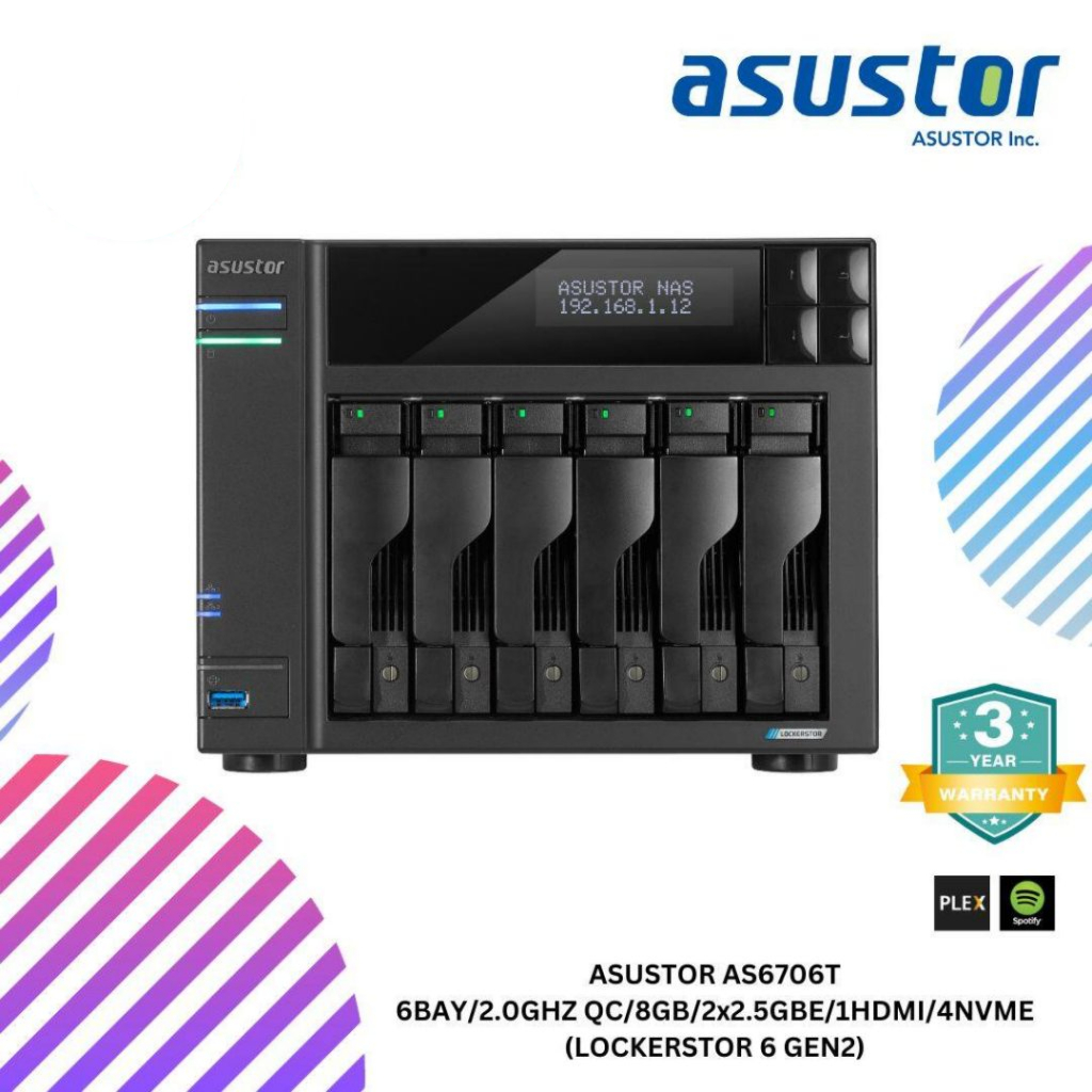 ASUSTOR AS6706T 6BAY/2.0GHZ QC/8GB/2x2.5GBE/1HDMI/4NVME (LOCKERSTOR 6 GEN2) | Shopee Malaysia