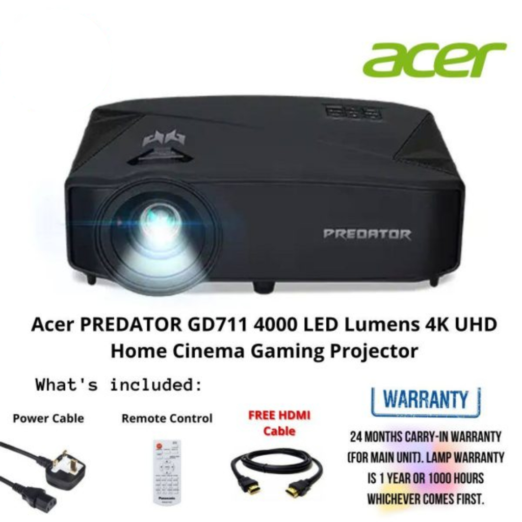Acer PREDATOR GD711 4000 LED Lumens 4K UHD Home Cinema Gaming Projector ...