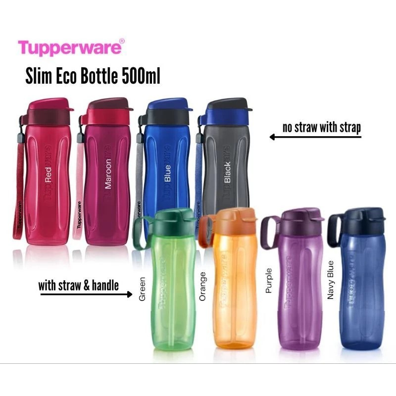 TUPPERWARE SLIM ECO BOTTLE 500ML WITH STRAW AND HANDLE (1 PC) / BOTOL ...