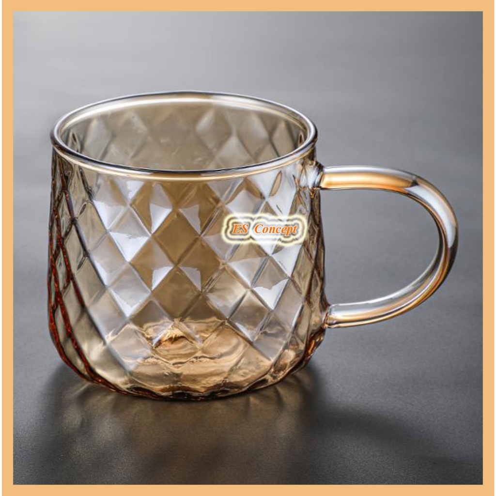 Diamond gold borosilicate glass mug Borosilicate cup Glass cup Cawan ...