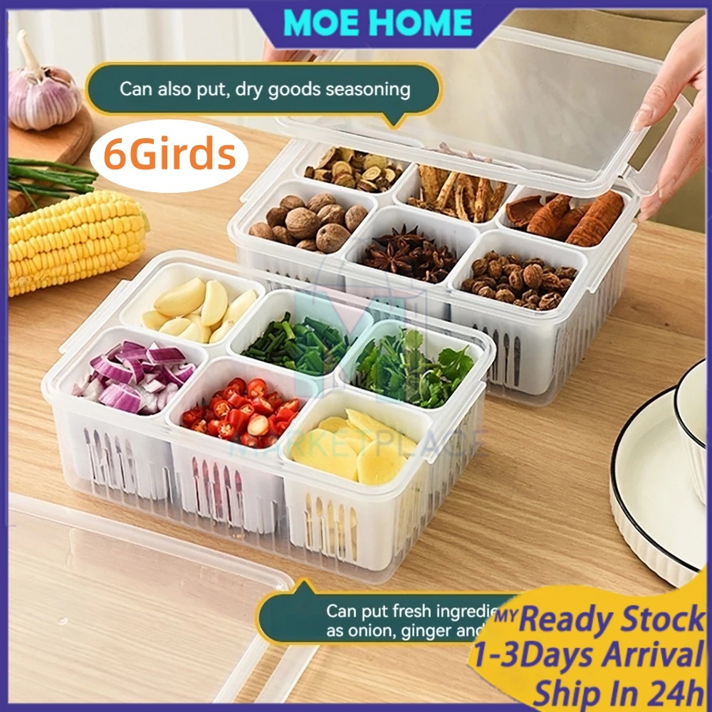 6 Grids Food Organizer Box Refrigerator Food Vegetable Fruit Storage ...