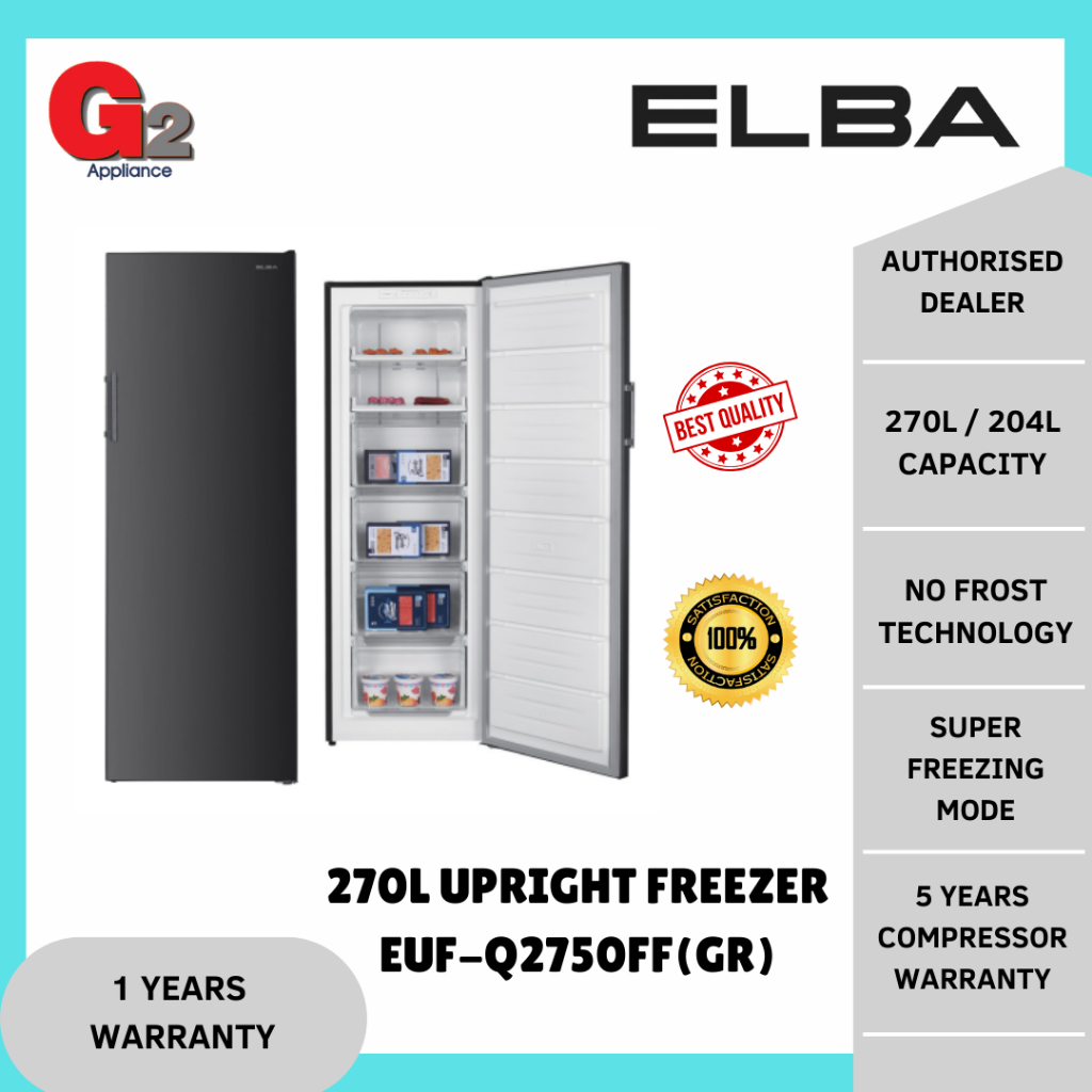 ELBA 270L UPRIGHT FREEZER WITH NO FROST TECHNOLOGY EUF-Q2750FF(GR)-ELBA ...