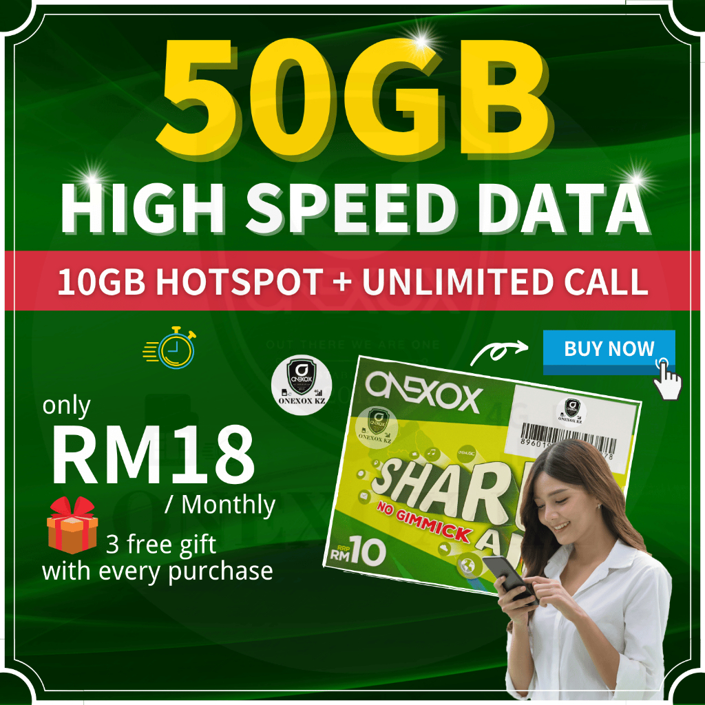 Onexox Simcard Xox Sim Card Prepaid 50GB Internet Data Unlimited Call ONE-X 18 Plan 5G 4G Simkad ...