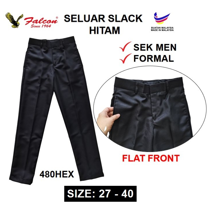Seluar Slack Hitam Flat Front untuk Sekolah atau Formal (480HEX) Brand ...