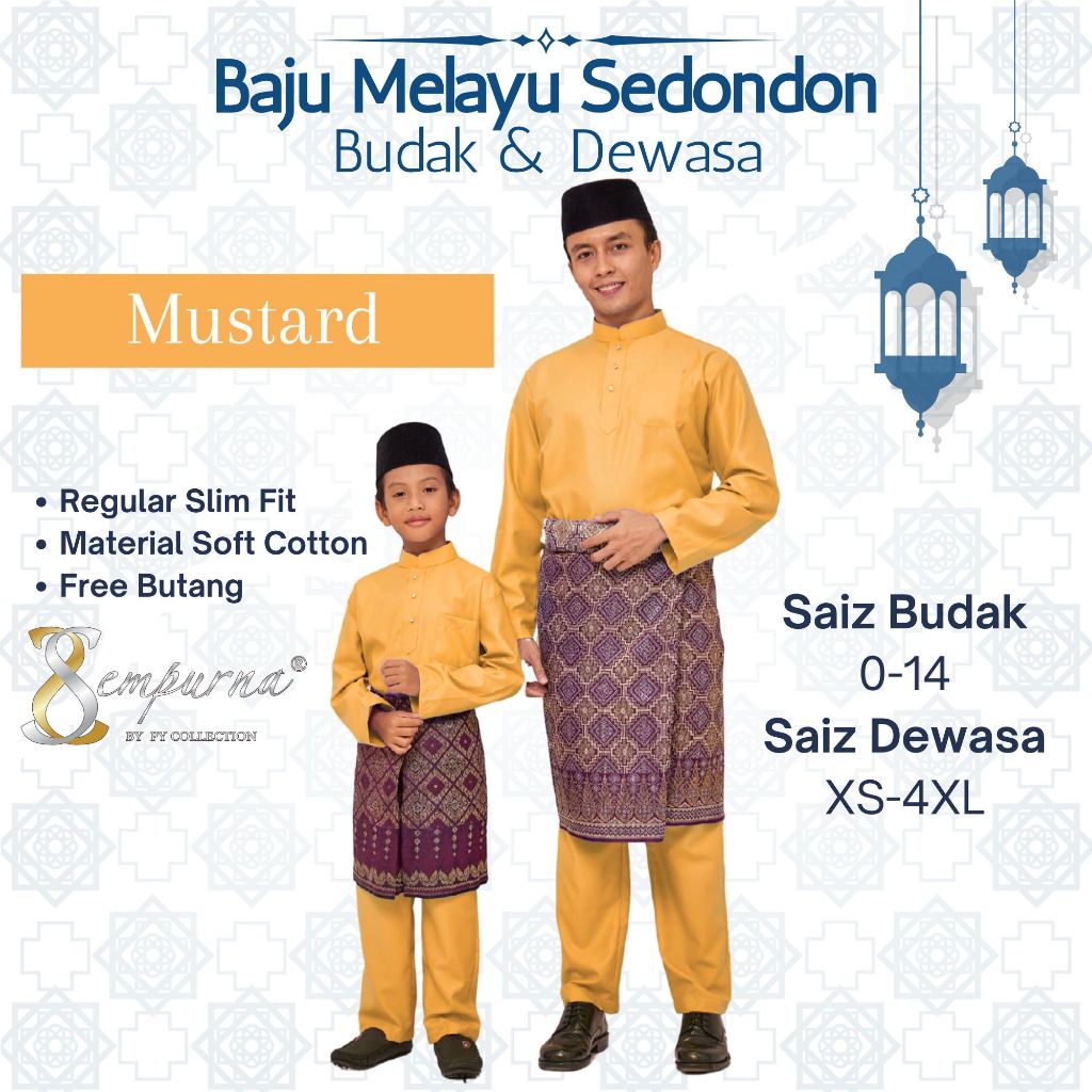 2025 Baju Melayu Raya Budak & Dewasa / Sepasang Baju Melayu YELLOW ...