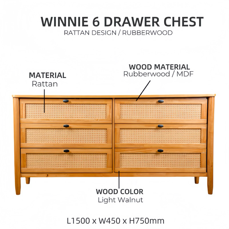 HS FURNITURE | WINNIE 6 DRAWER CHEST | 4 DRAWER CHEST | CHEST DRAWER ...