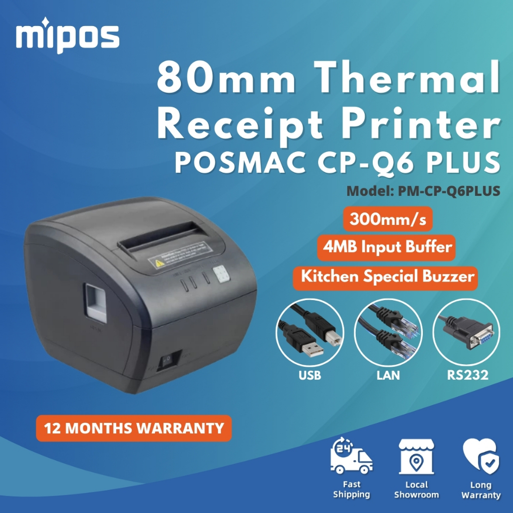POSMAC CP-Q6 PLUS 80mm POS Thermal Receipt Printer 4MB Input Buffer with Kitchen Special Buzzer ...