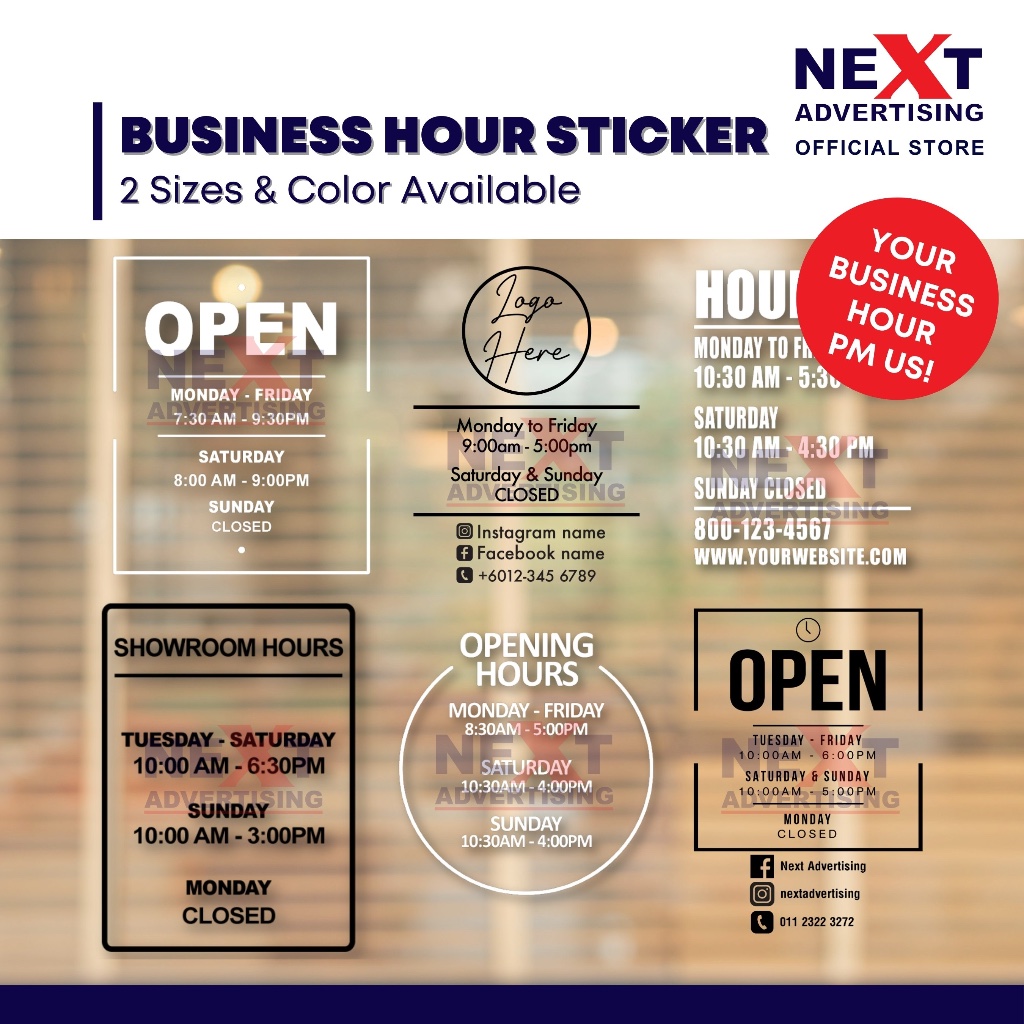 Sticker Waktu Operasi | Business Hour / Opening Hour Sticker For Glass ...