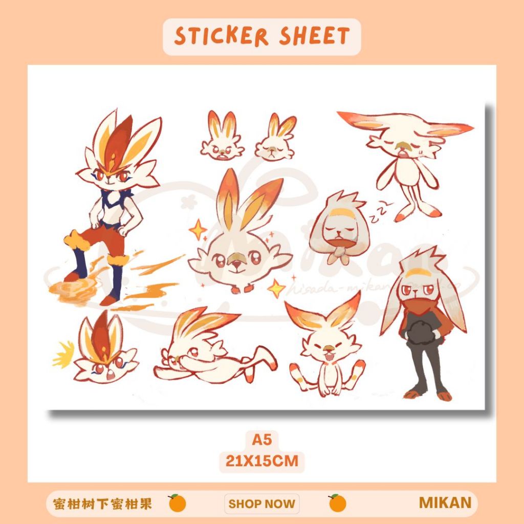 +MikanTree+ Sticker Sheet Pokemon Sword Shield Scorbunny evolution line ...