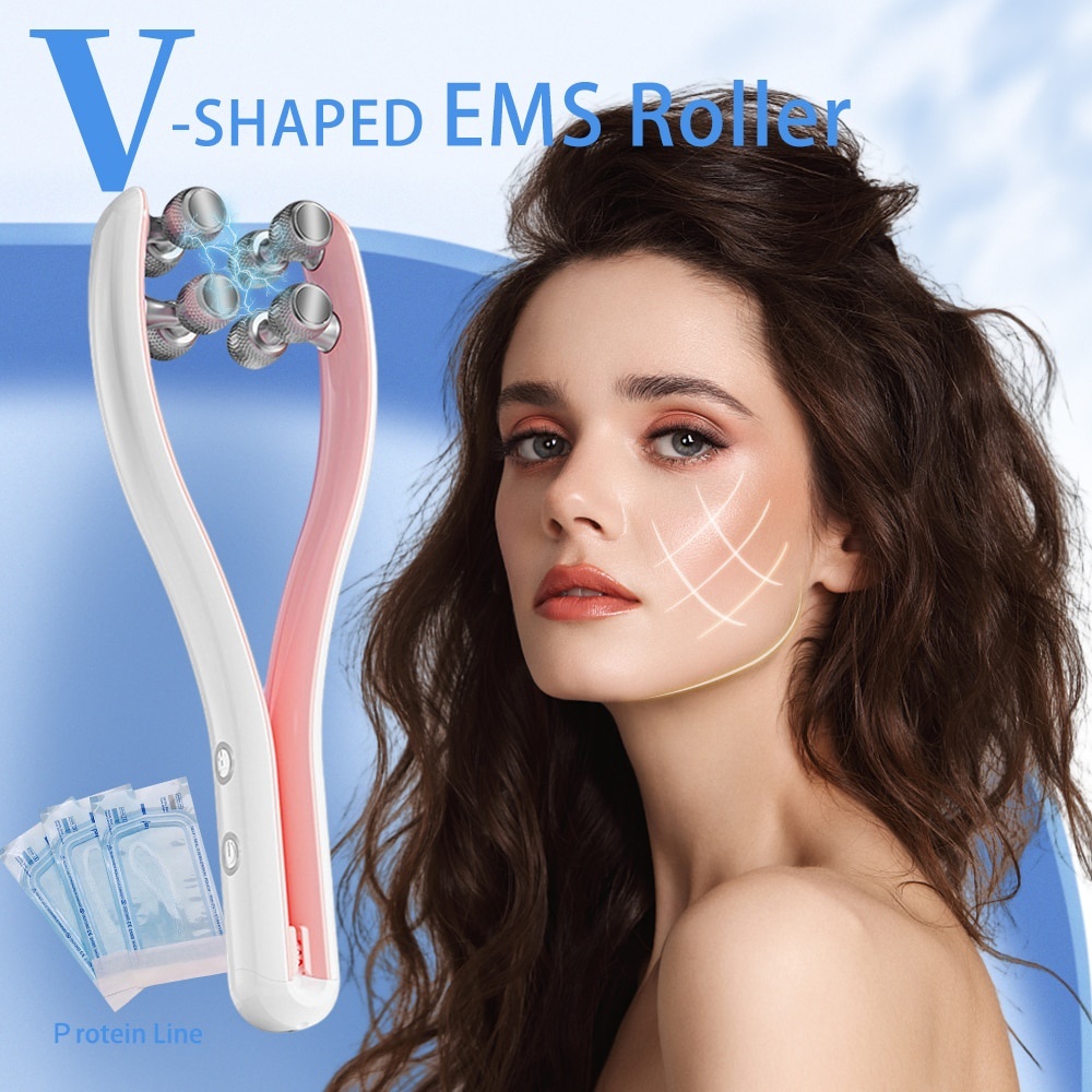 EMS Face Lifting Roller Double Chin V Face Shaped Facial Massager Jaw Cheek Thin Slimming Facial ...