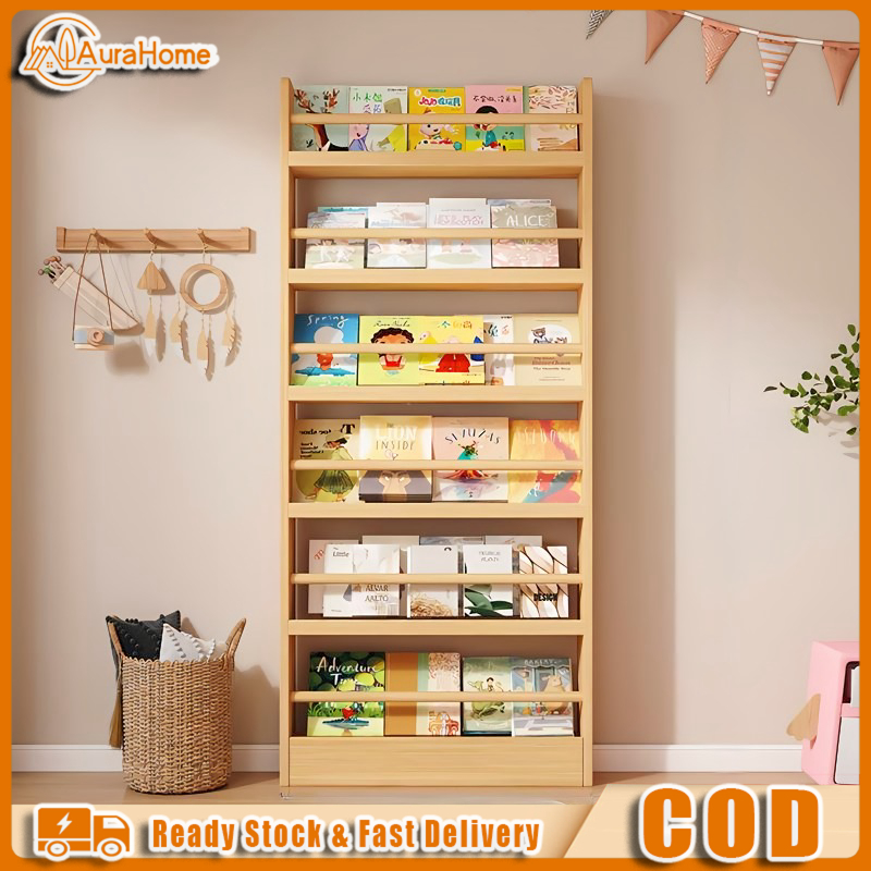 Wooden Book Shelf Rak Buku Bookcase Against Wall Book Rack Bookshelf ...