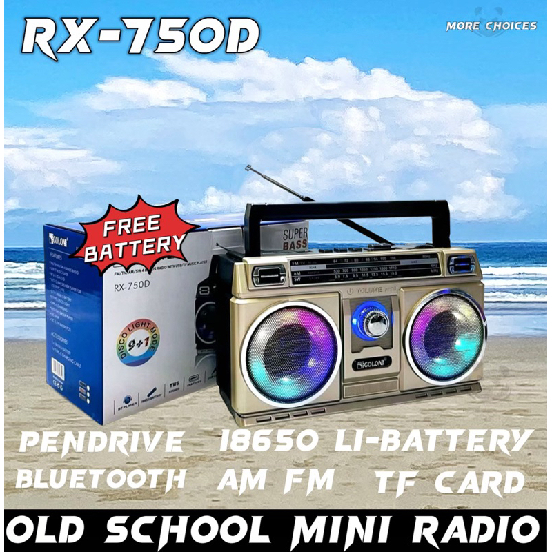 RX-750D OLD SCHOOL RECHARGEABLE MINI AM FM RADIO SPEAKER BLUETOOTH RGB ...