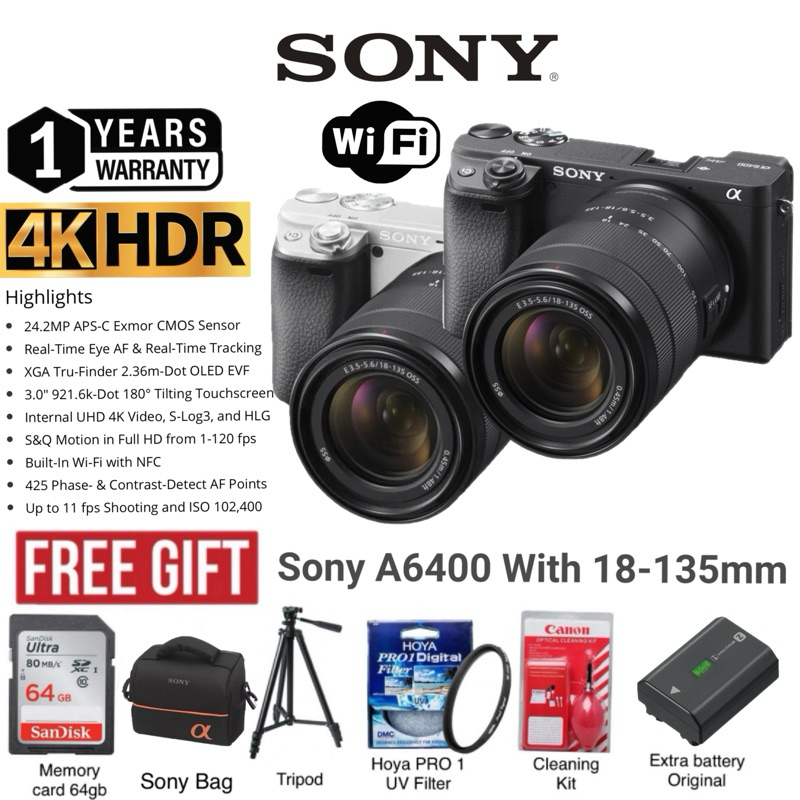 (READY STOCK)SONY A6400 18-135MM OSS LENS ORIGINAL FREE EXTRA BATTERY ...