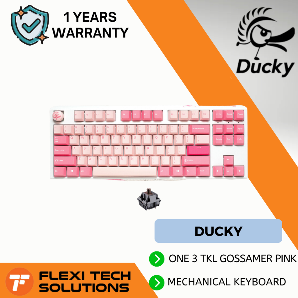 Flexi Tech Ducky One 3 TKL Gossamer Pink Mechanical Keyboard - Cherry ...