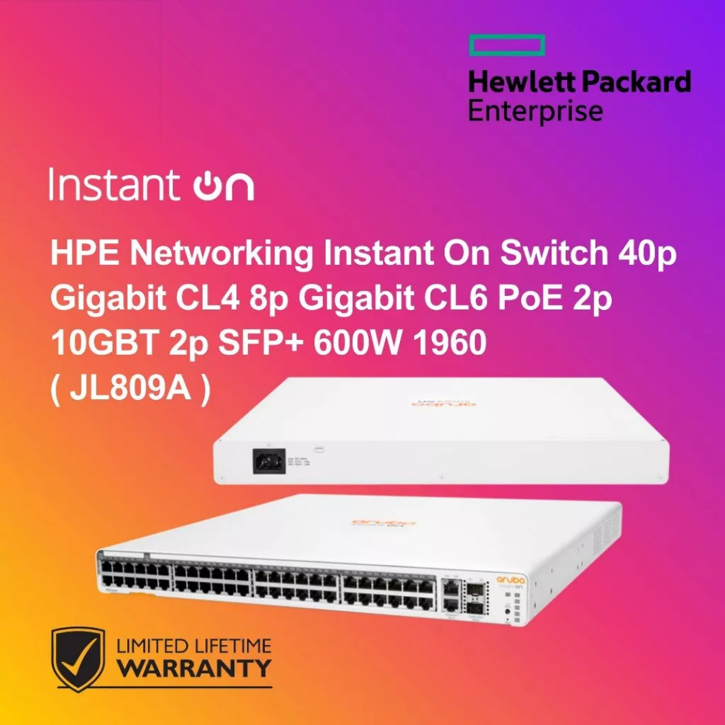 HPE Networking Instant On Switch 40p Gigabit CL4 8p Gigabit CL6 PoE 2p 10GBT 2p SFP+ 600W 1960 ...