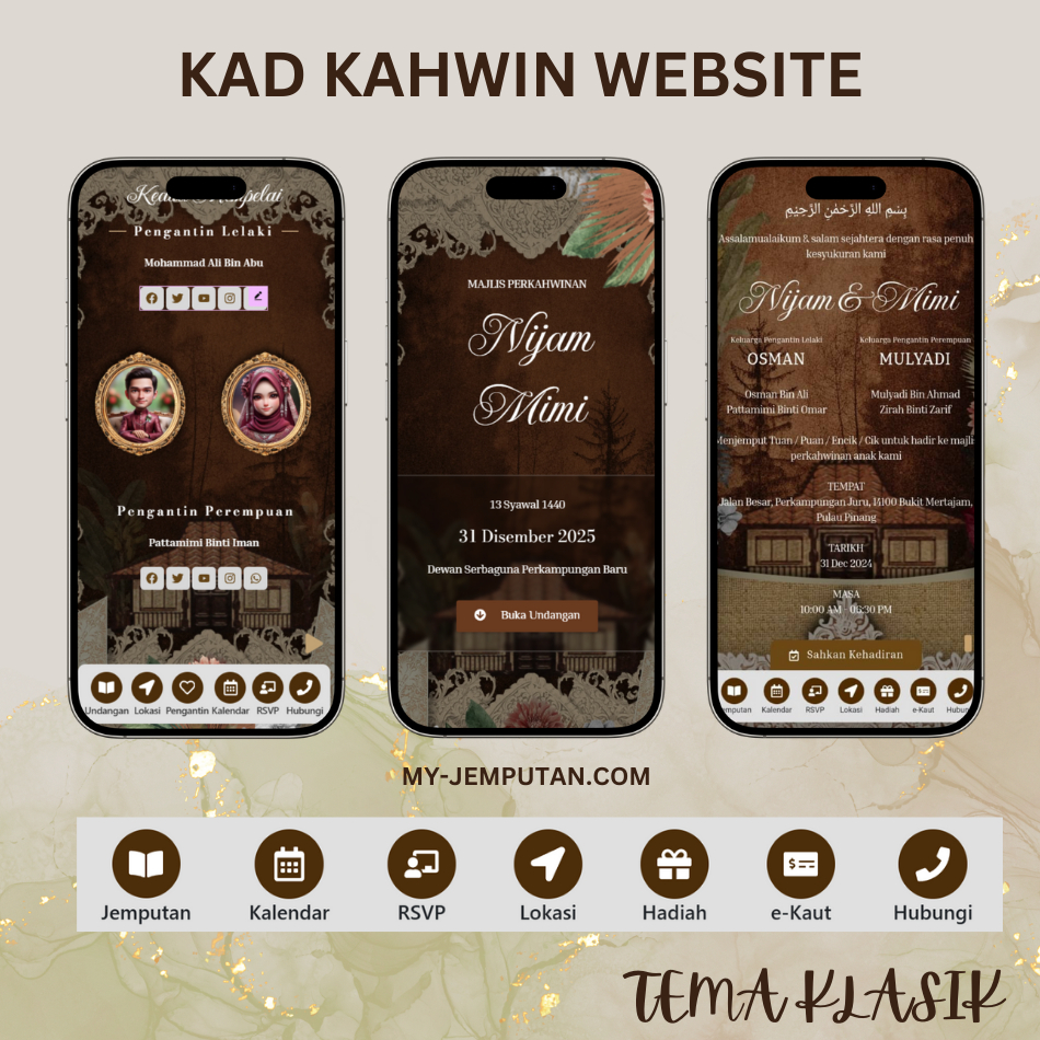 Kad Kahwin Website Design 1 | Digital | Aqiqah | Pertunangan | Tema Klasik | Warna Coklat ...