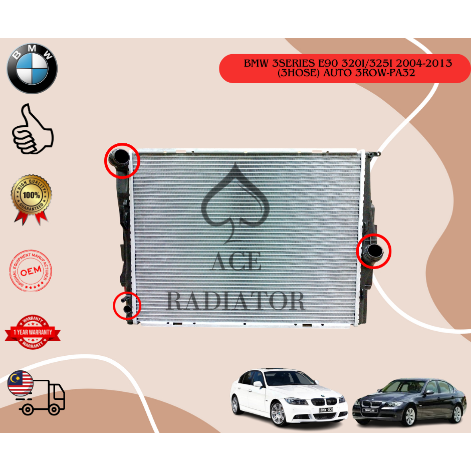 BMW 3SERIES E90 320I/325I 2004-2013 (3HOSE) OEM RADIATOR ASSY AUTO 3ROW ...