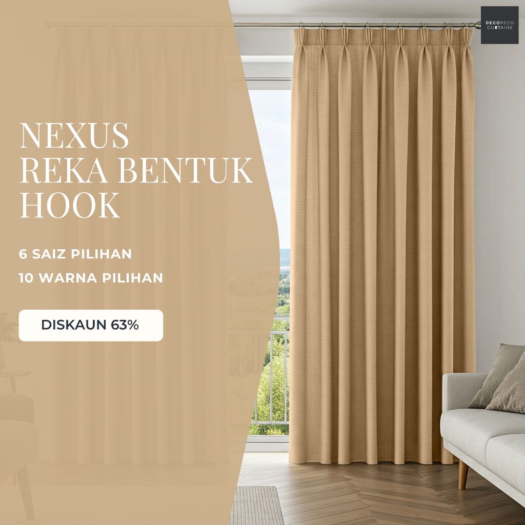 NEXUS Langsir Hotel 80% Blackout ( Hook Type ) Anti Cakar Tebal Berat Ready Stock Siap Jahit ...