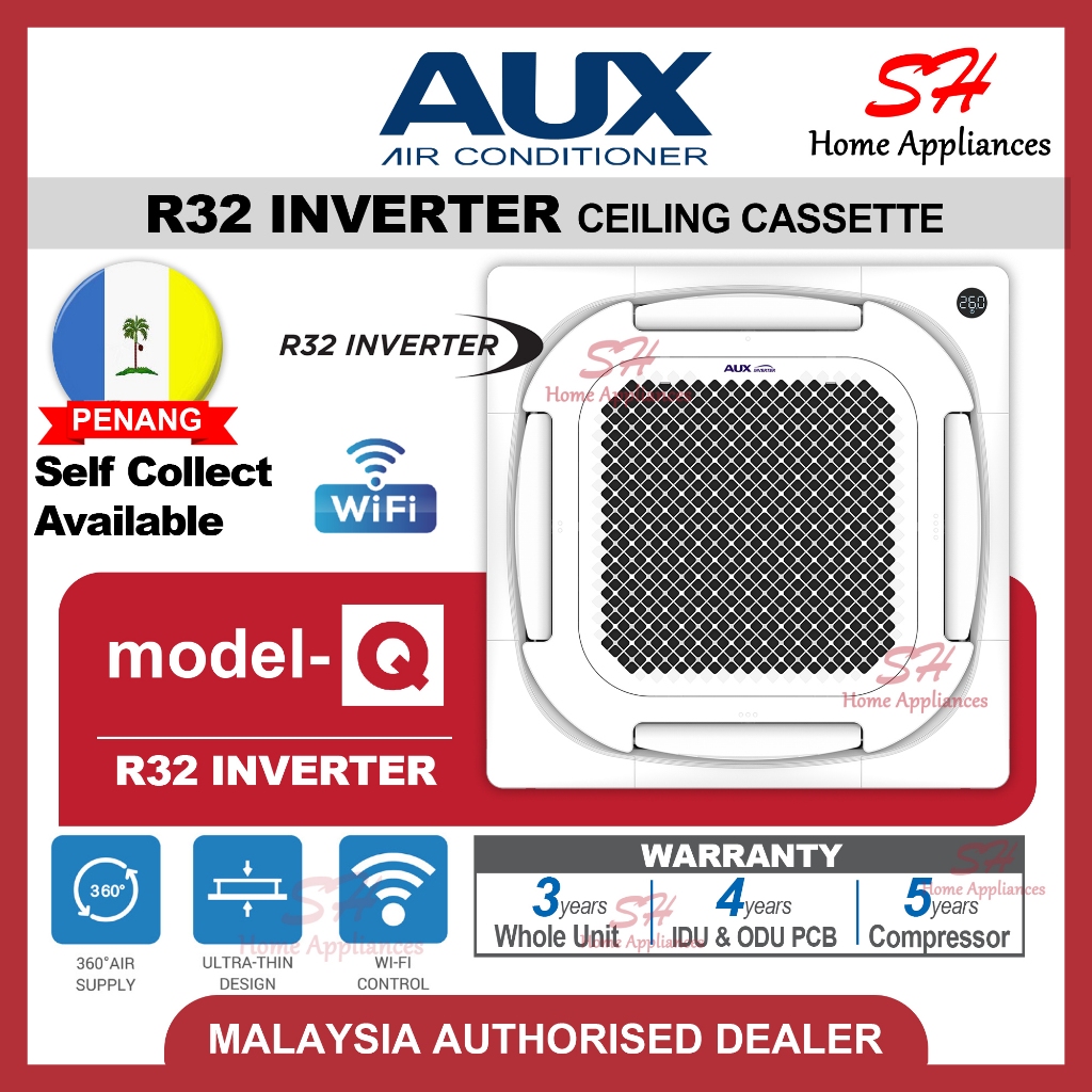 AUX R32 Inverter Ceiling Cassette Air-Conditioner Model-Q ALCA-C Series 2.0HP~5.0HP Light ...