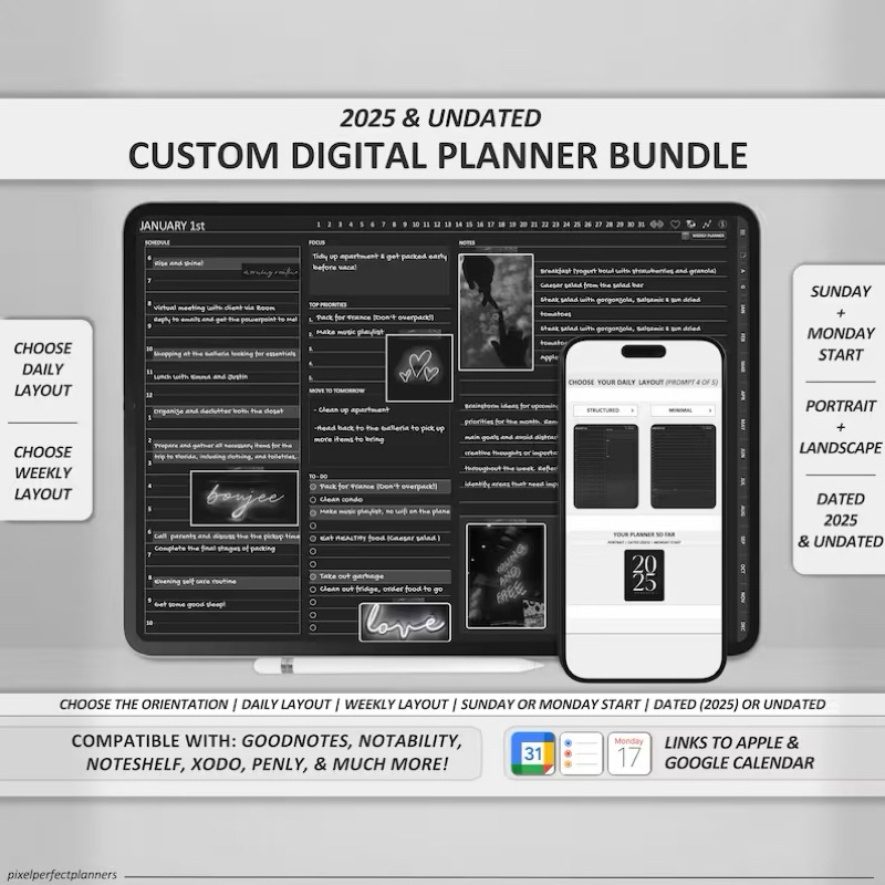 Digital Planner 2025 - GoodNotes & Notability Template 📅 Dark Mode iPad ...