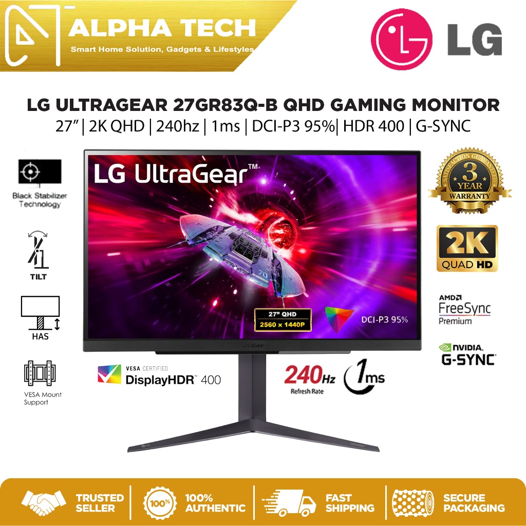 LG UltraGear 27" 27GR83Q | 2K QHD Monitor | 240Hz | 1ms | HDR10 | IPS ...