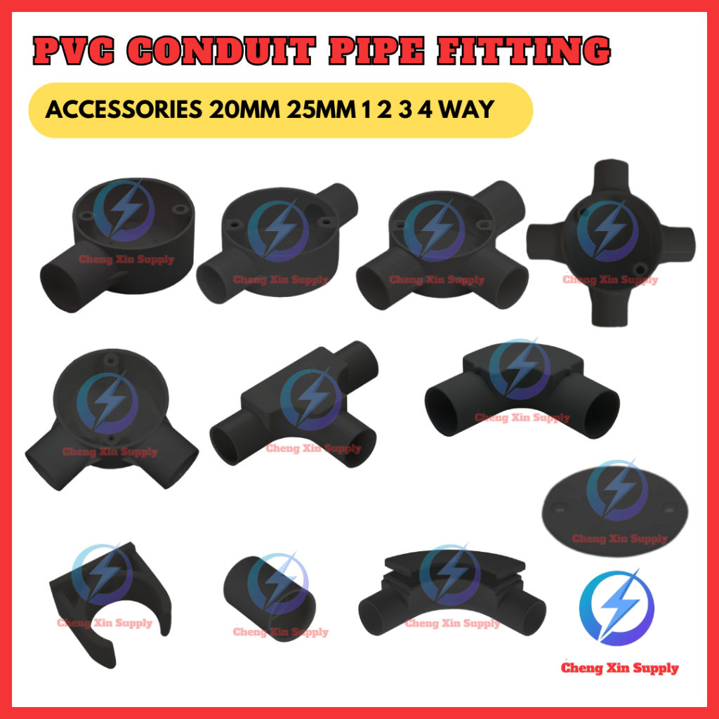 (BLACK)PVC Conduit Pipe Fitting Accessories 20mm 25mm 1 2 3 4 Way Box ...