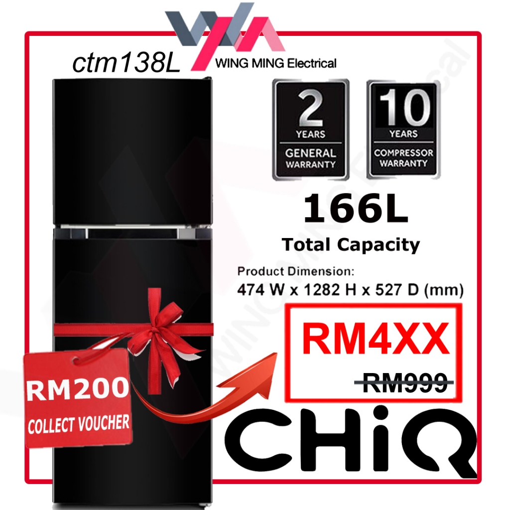 CHiQ 166L Refrigerator 2 Door/Peti Ais 2 Pintu (CTM138L) Peti Sejuk ...