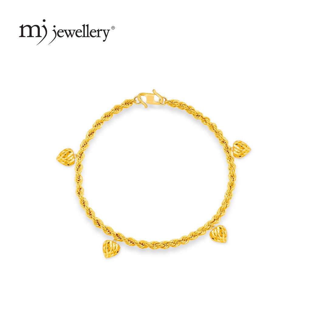 MJ Jewellery 375/9K Gold Hollow Rope Bracelet With Love T030 (S Size ...