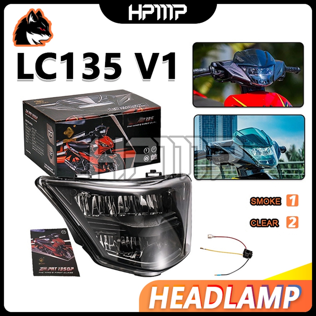 YAMAHA LC135 V1 LED HEADLAMP LAMPU DEPAN LED LC 135 LC V1 SMOKE/CLEAR HEADLIGHT LAMPU TERANG ...