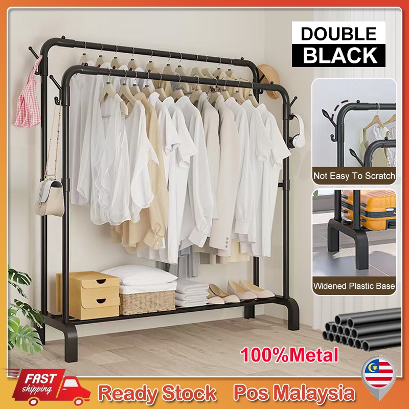 【Ready Stock】Double Pole Clothes Rack Rak Baju Besi Steel Cloth Stand ...