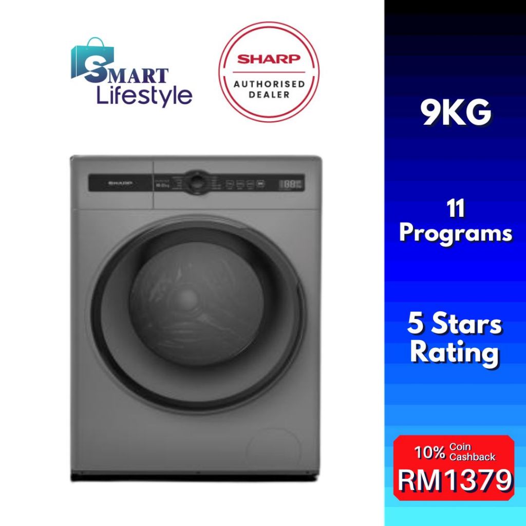 Sharp 9KG Intelligent Inverter Frontload Washing Machine ESFH9BMB | Shopee Malaysia