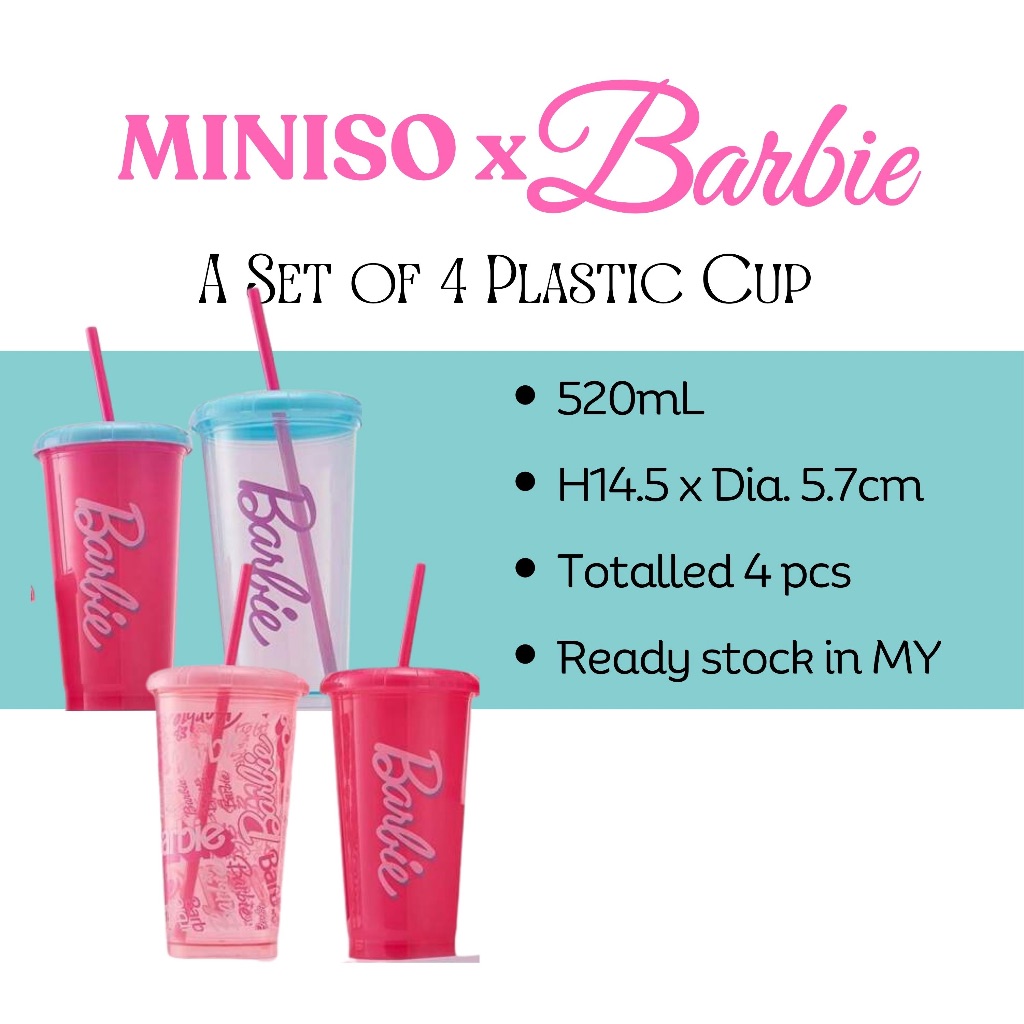 MINISO x Barbie 750ml Sipper Tumbler & 640ml Tumbler Bead Chain Handle ...