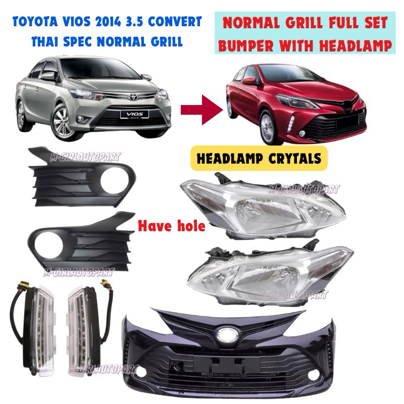 NEW TOYOTA VIOS 3.5 NCP150 2014 CRYSTAL HEADLAMP FULL SET BUMPER ...