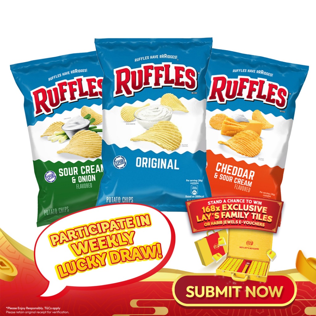 [Bundle of 3] Ruffles Potato Chips Original/ Cheddar & Sour Cream/ Sour ...