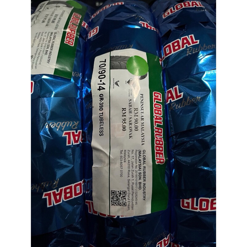 TAYAR GRT GLOBAL RUBBER TUBELESS TYRE GR390 70/90-14 80/90-14 (BUNGA ...
