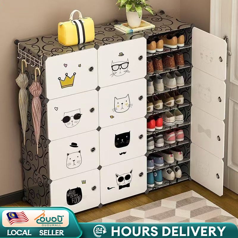 Oo-Shoe Rack With Door DIY Rak kasut Storage Box Bertutup Stackable ...