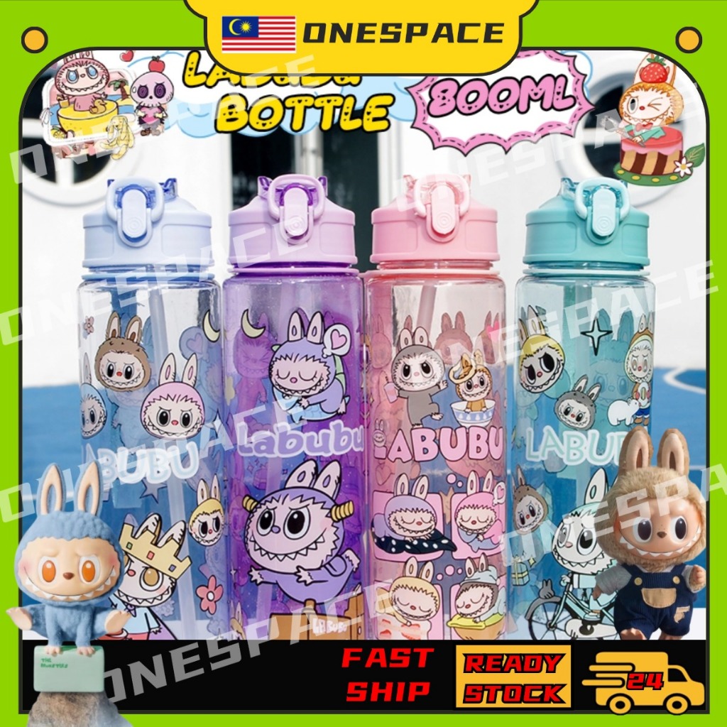 800ml Botol Air Labubu Water Bottle Kids Straw Bpa Free Botol Kuromi ...