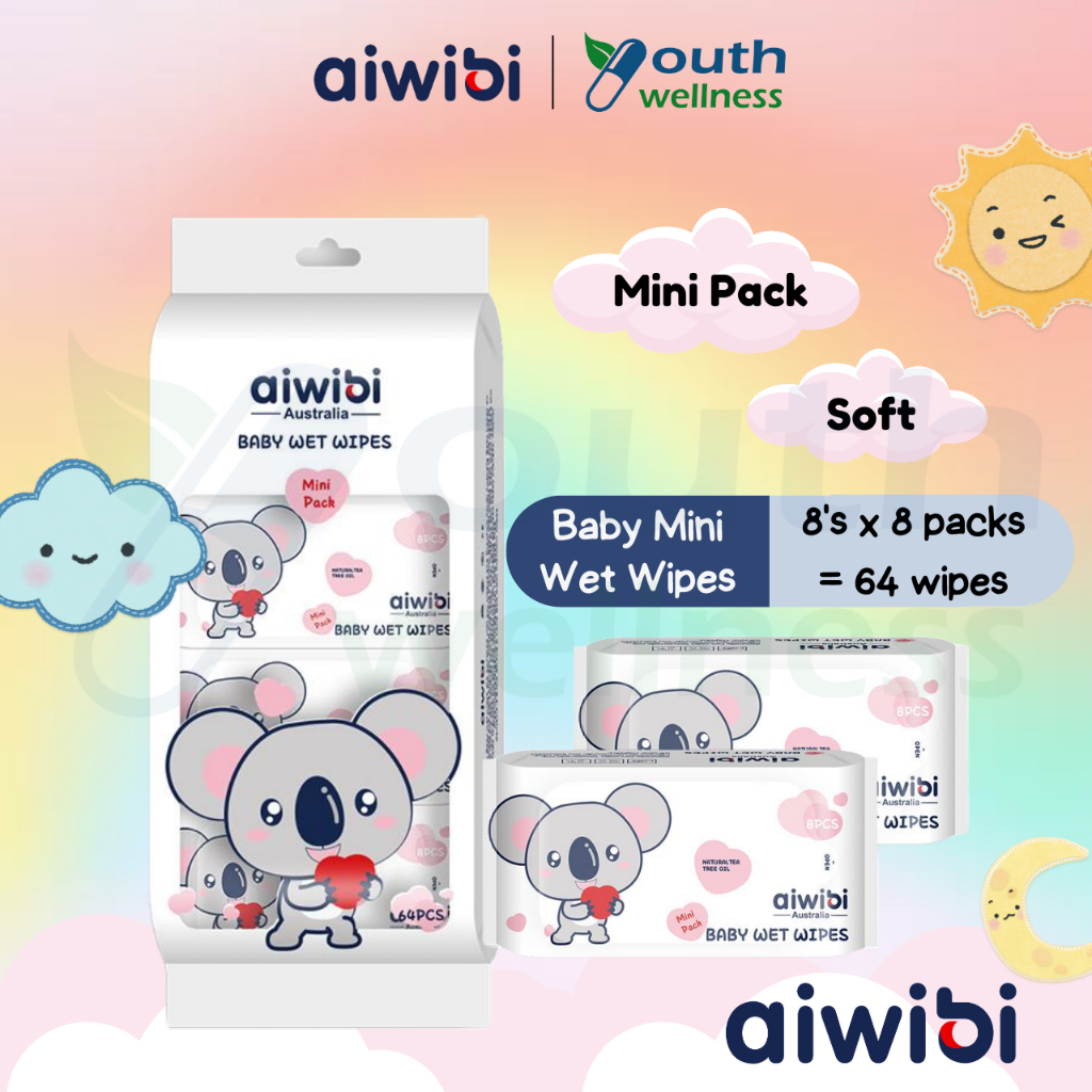 Aiwibi Mini Baby Wet Wipes with Tea Tree Oil (8's x 8 packs) | Shopee ...