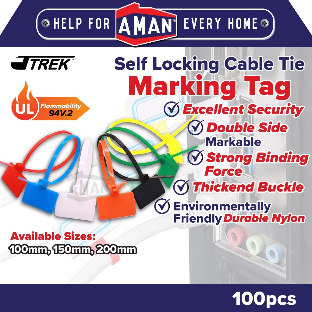 TREK Nylon Label Cable Tie 100pcs Wire Power Cable Label Mark Tags ...